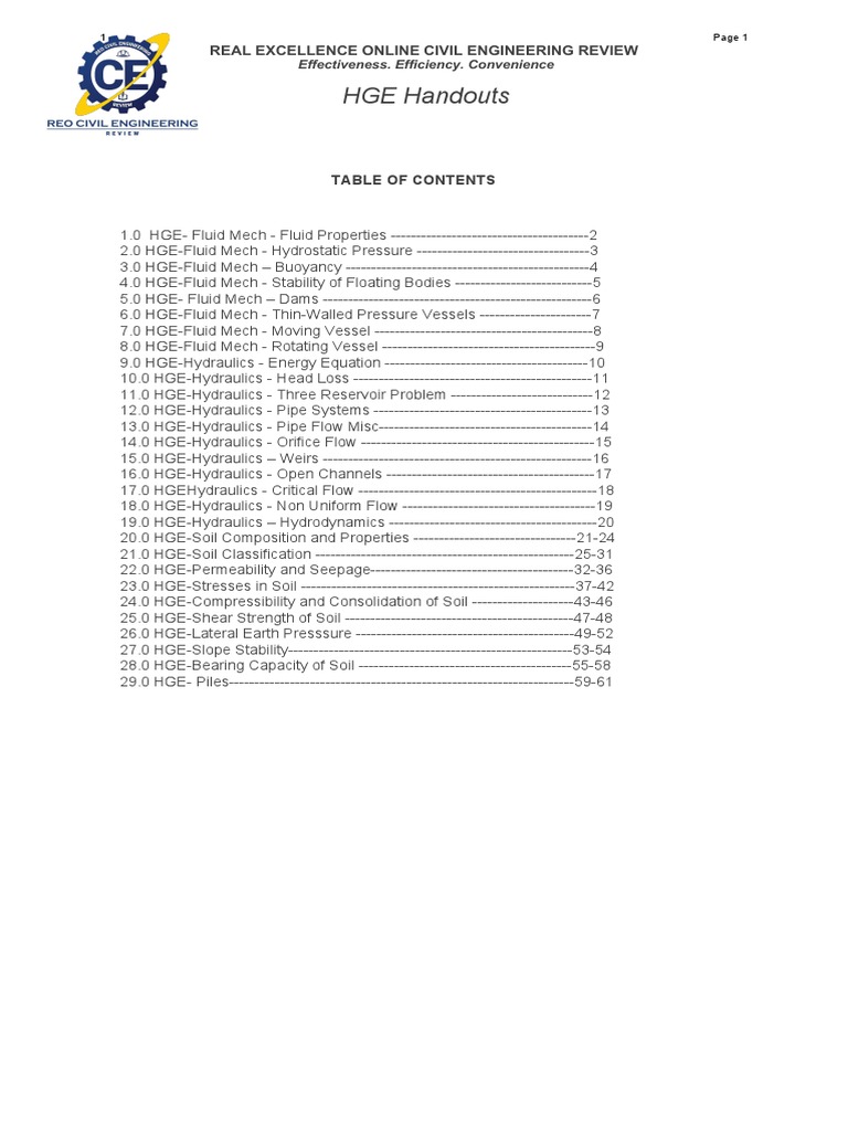 HGE Handouts: Real Excellence Online Civil Engineering Review | PDF ...