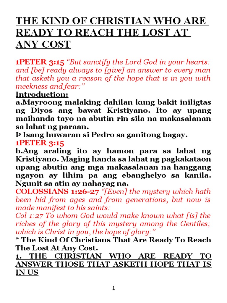 The Kind of Christian Who Are Ready To Reach The Lost at Any Cost | PDF ...
