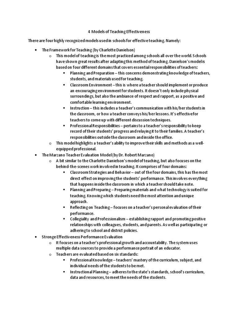 Overview of Teaching Effectiveness Models | PDF | Teachers | Learning