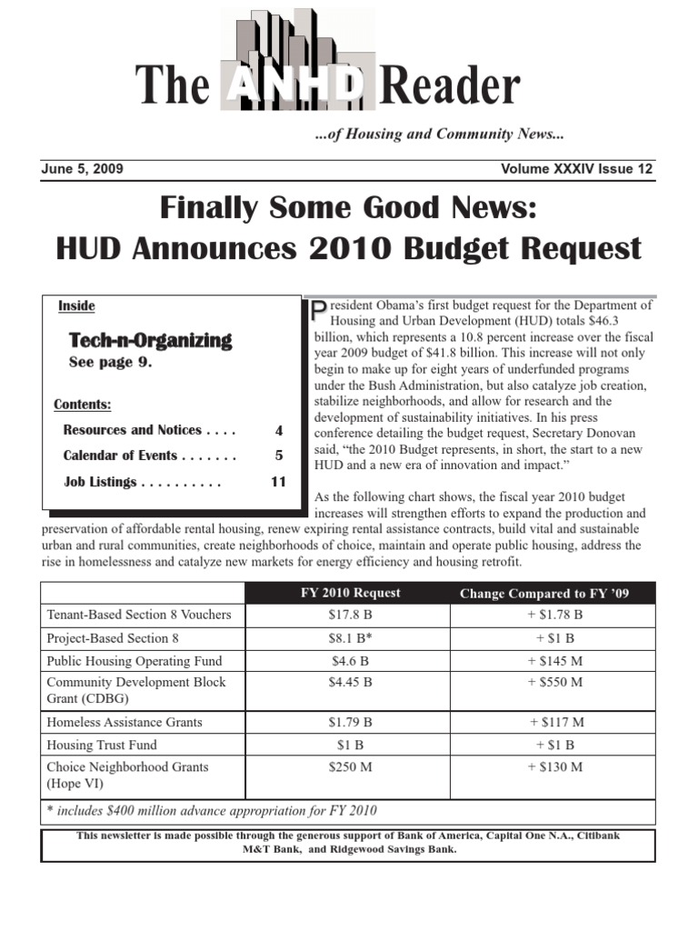 The Reader: Finally Some Good News: HUD Announces 2010 Budget Request ...
