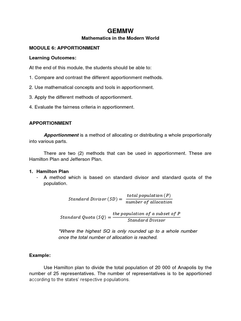 MODULE 6 Apportionment | PDF | Mathematics
