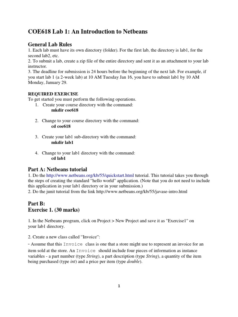 Coe618 Lab 1 An Introduction To Netbeans Pdf Class Computer Programming Constructor 3584