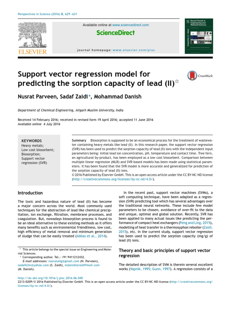 Support Vector Regression Model For Predicting The Sorption Capacity of Lead (II) | PDF ...