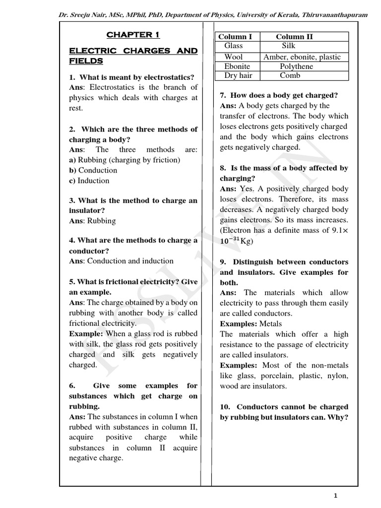 Electrostatics: Charging Methods, Properties of Charges, and Coulomb's ...