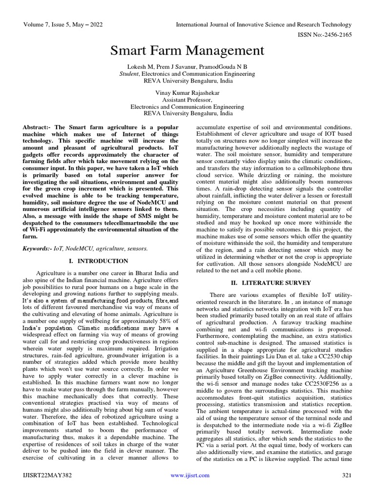 Smart Farm Management Pdf Internet Of Things Agriculture