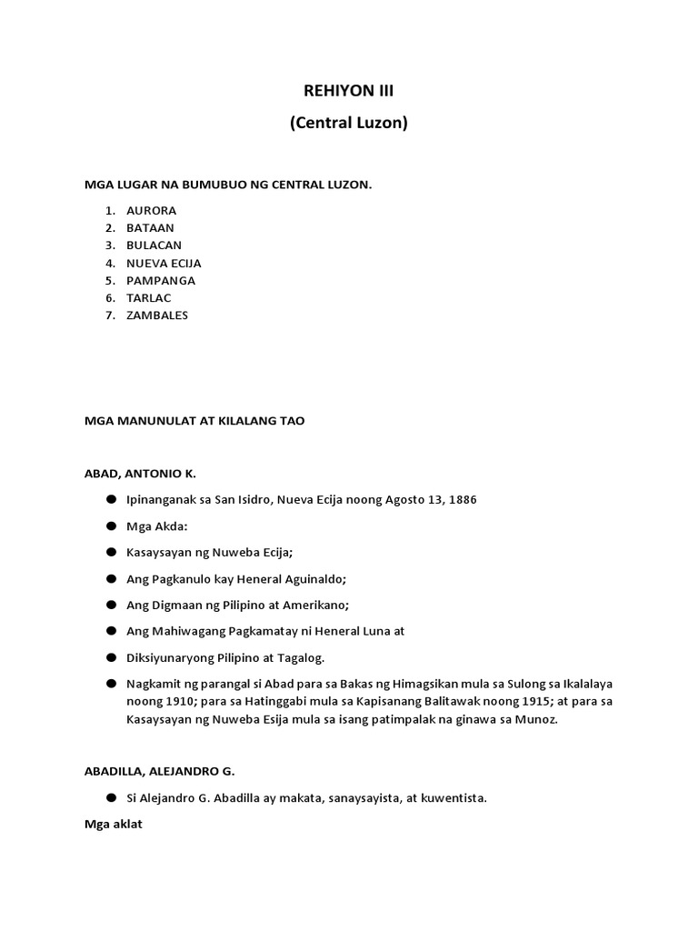 Rehiyon III Central Luzon - 1 | PDF