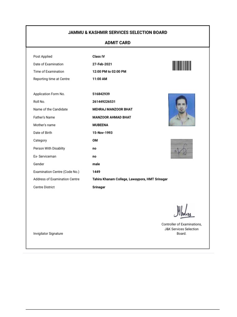 Admit Card - Candidate Login | PDF