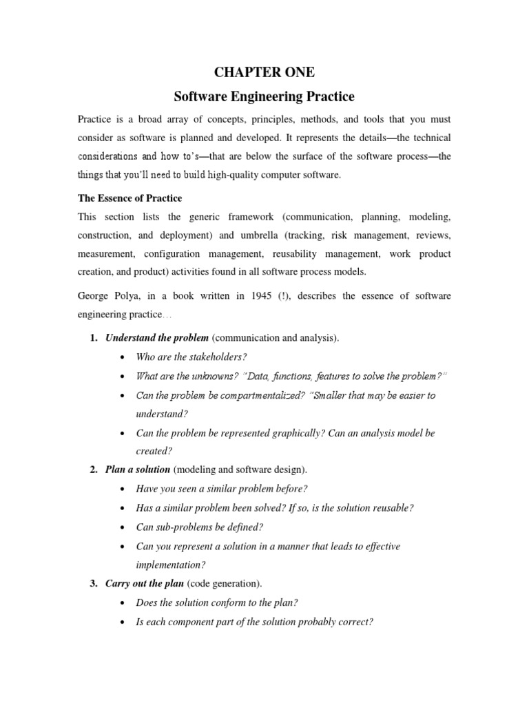 Chapter One Software Engineering Practice: The Essence of Practice ...