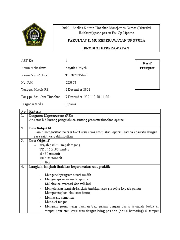 Manajemen Cemas Pre-Operasi Lipoma | PDF | Pengembangan Diri | Sains ...