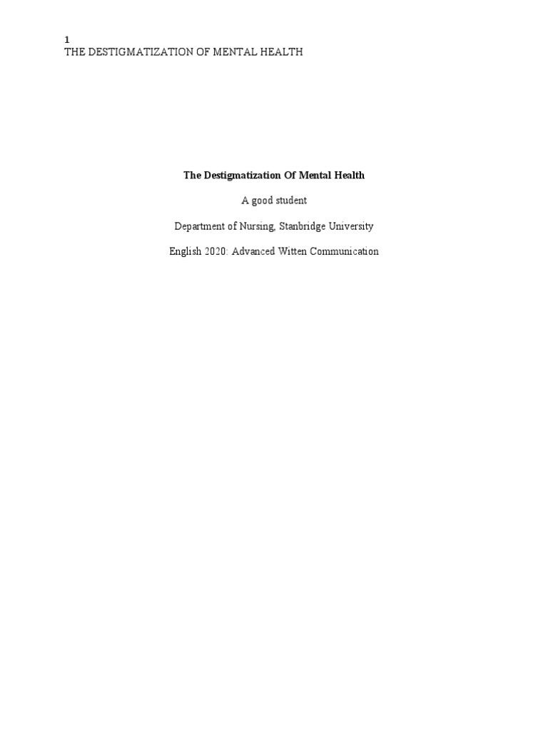 The Destigmatization of Mental Health | PDF | Mental Health | Mental ...