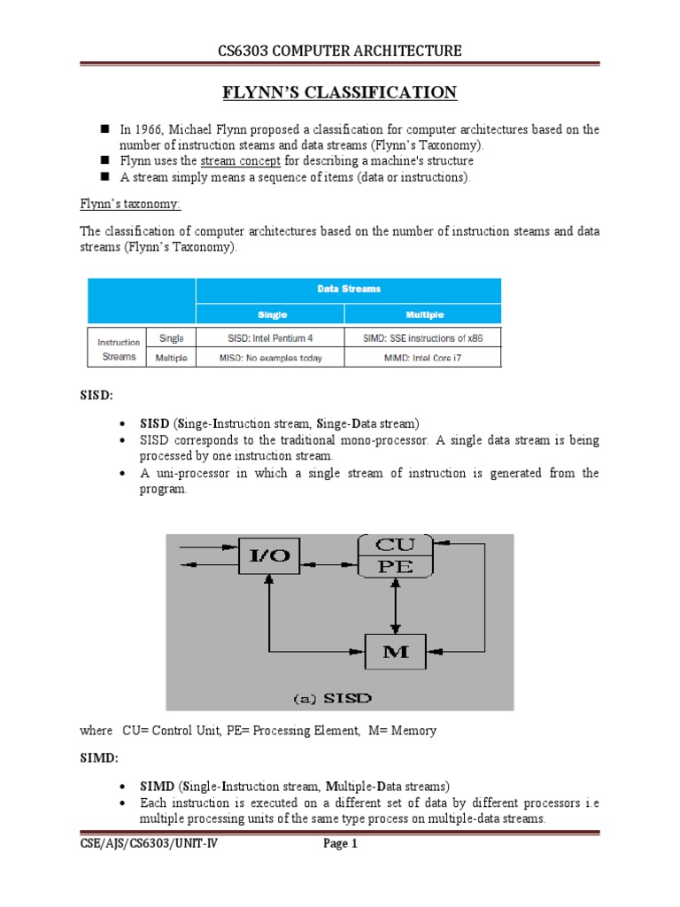 Flynn'S Classification: Cs6303 Computer Architecture | PDF | Parallel ...