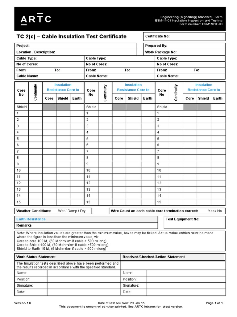 TC 2 (C) - Cable Insulation Test Certificate | PDF | Insulator ...