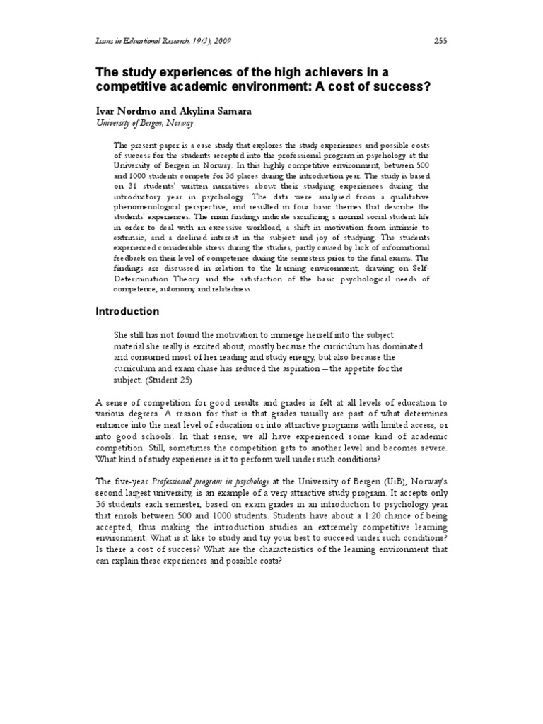 The Study Experiences of The High Achievers in A Competitive Academic ...