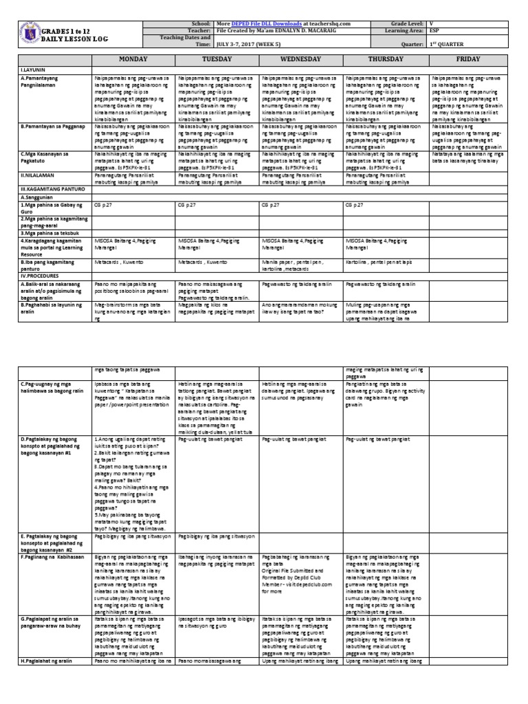 First Quarter ESP (Week 5) | PDF