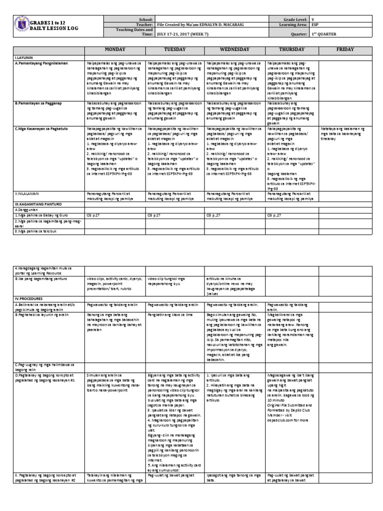First Quarter ESP (Week 7) | PDF