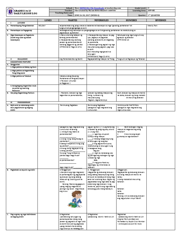 First Quarter EPP-H.E (Week 4) | PDF