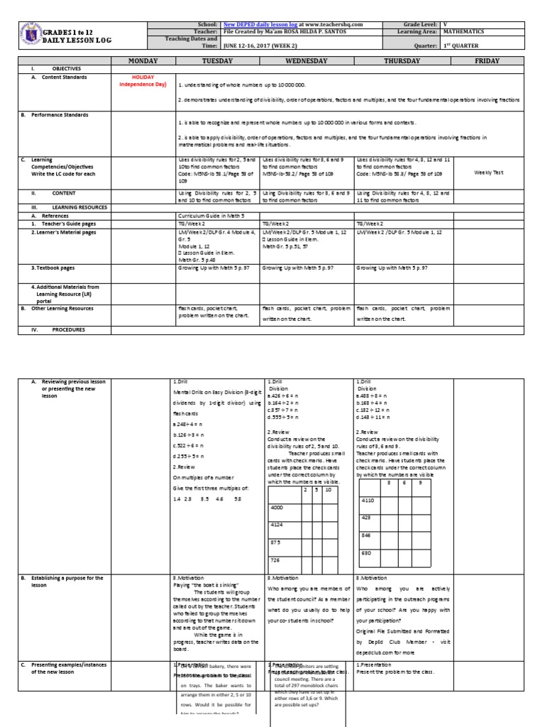 First Quarter MATH (Week 2) | PDF | Teachers | Education Theory
