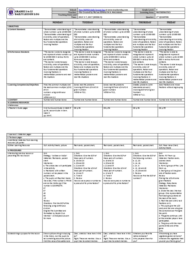 First Quarter MATH (Week 5) | PDF | Flashcard | Learning