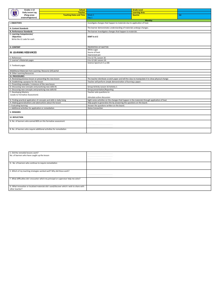 First Quarter SCIENCE (Week 5) | PDF | Learning | Teachers