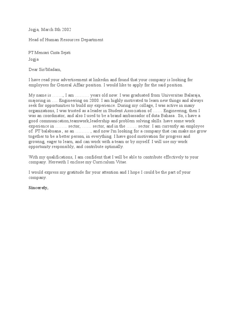 Template Badan Email Lamaran | PDF