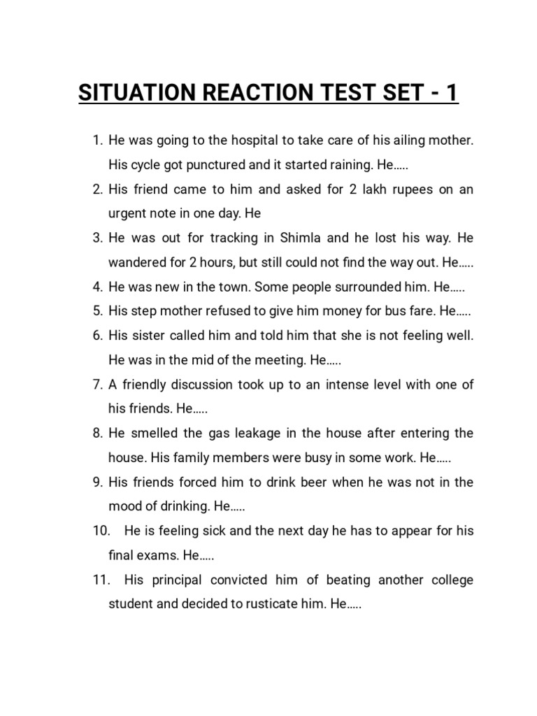 SSB Situation Reaction Test Examples | PDF