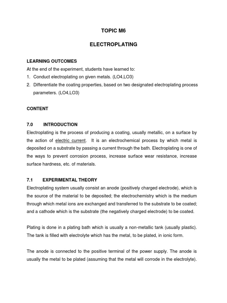Topic M6 Electroplating: Learning Outcomes | PDF | Redox | Anode