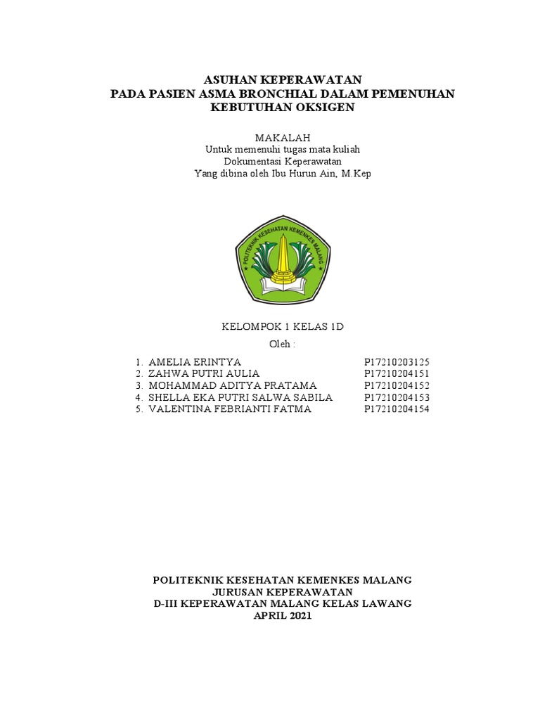 Kelompok 1 (1D) - Askep Pemenuhan Kebutuhan Oksigen - Makalah Seminar ...
