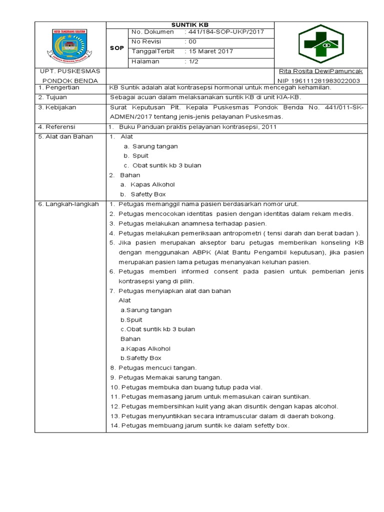 Daftar Tilik Suntik KB | PDF