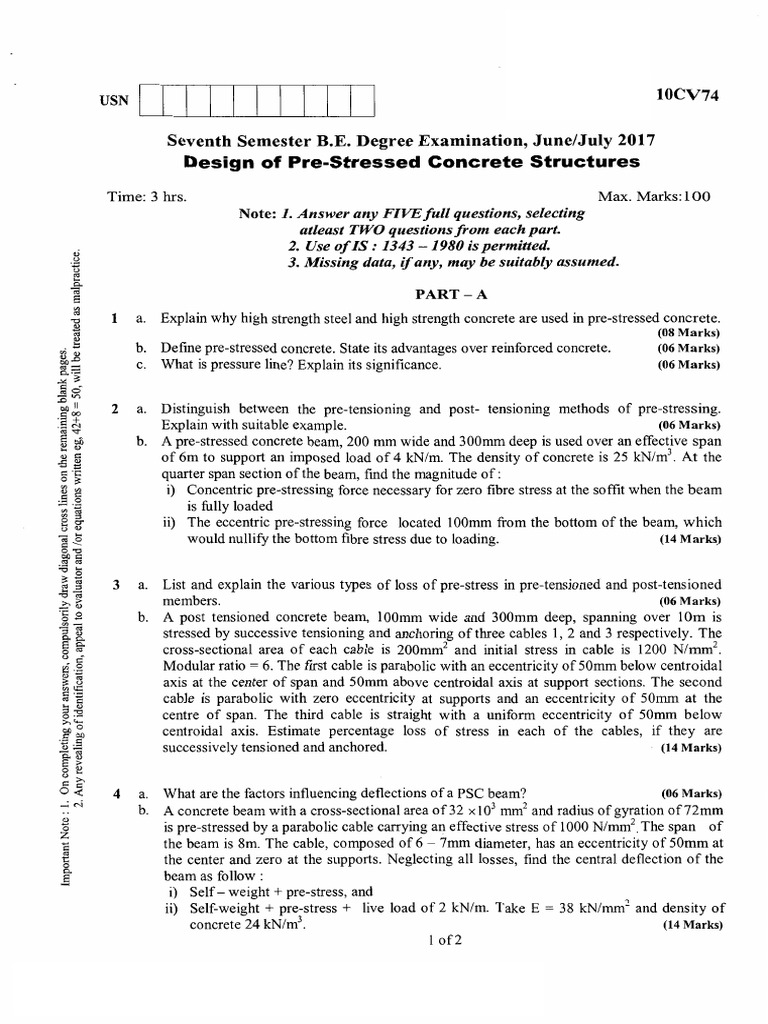 Question Paper | PDF | Prestressed Concrete | Beam (Structure)