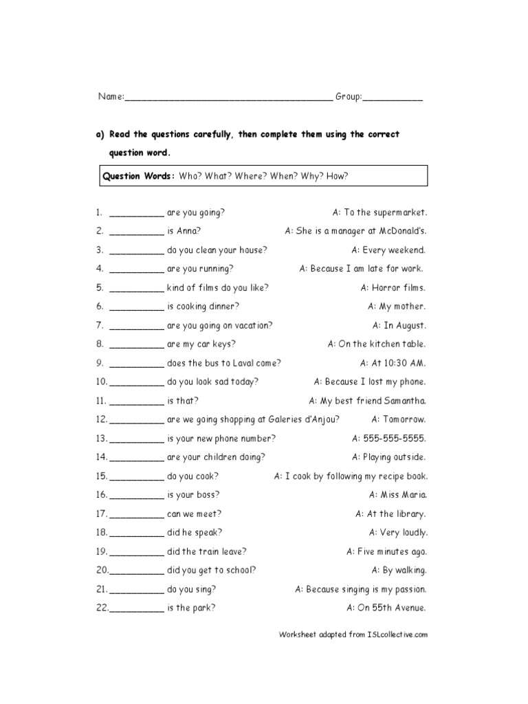 Wh-Questions Worksheet | PDF
