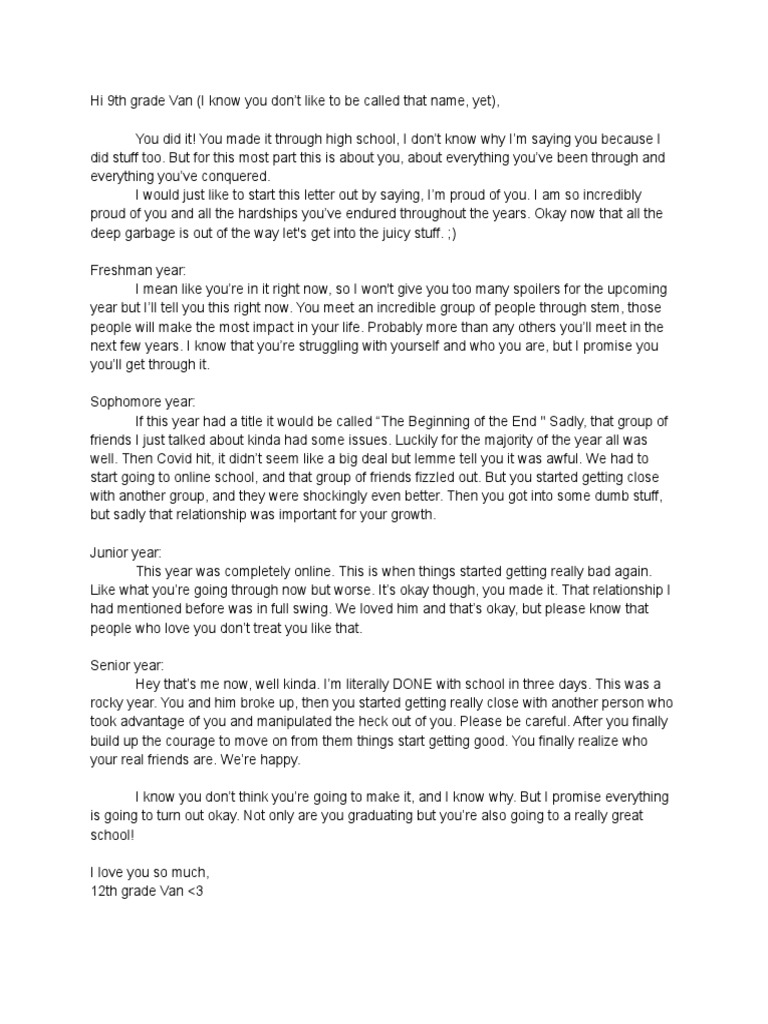 Letter To My 9th Grade Self | PDF