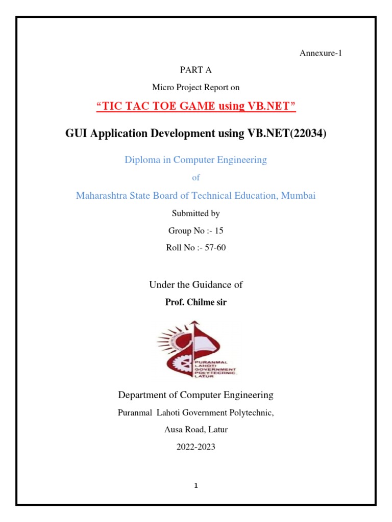 Diploma in Computer Engineering: Annexure-1 Part A Micro Project Report On | PDF | Visual Basic ...