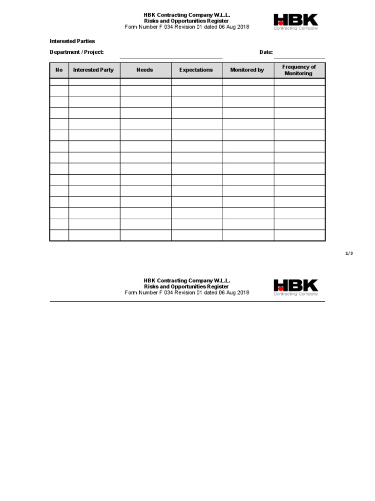 Risks and Opportunities Register | PDF | Risk | Risk Assessment