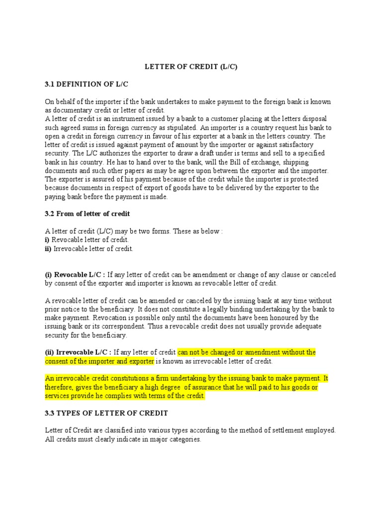 Letter of Credit - LC | PDF | Letter Of Credit | Negotiable Instrument