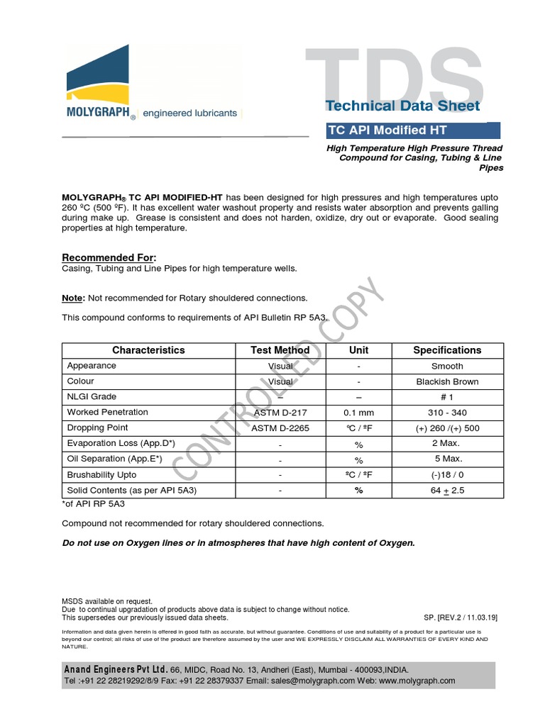 Moly Graph TDS Api Modified | PDF | Pipe (Fluid Conveyance) | Chemistry
