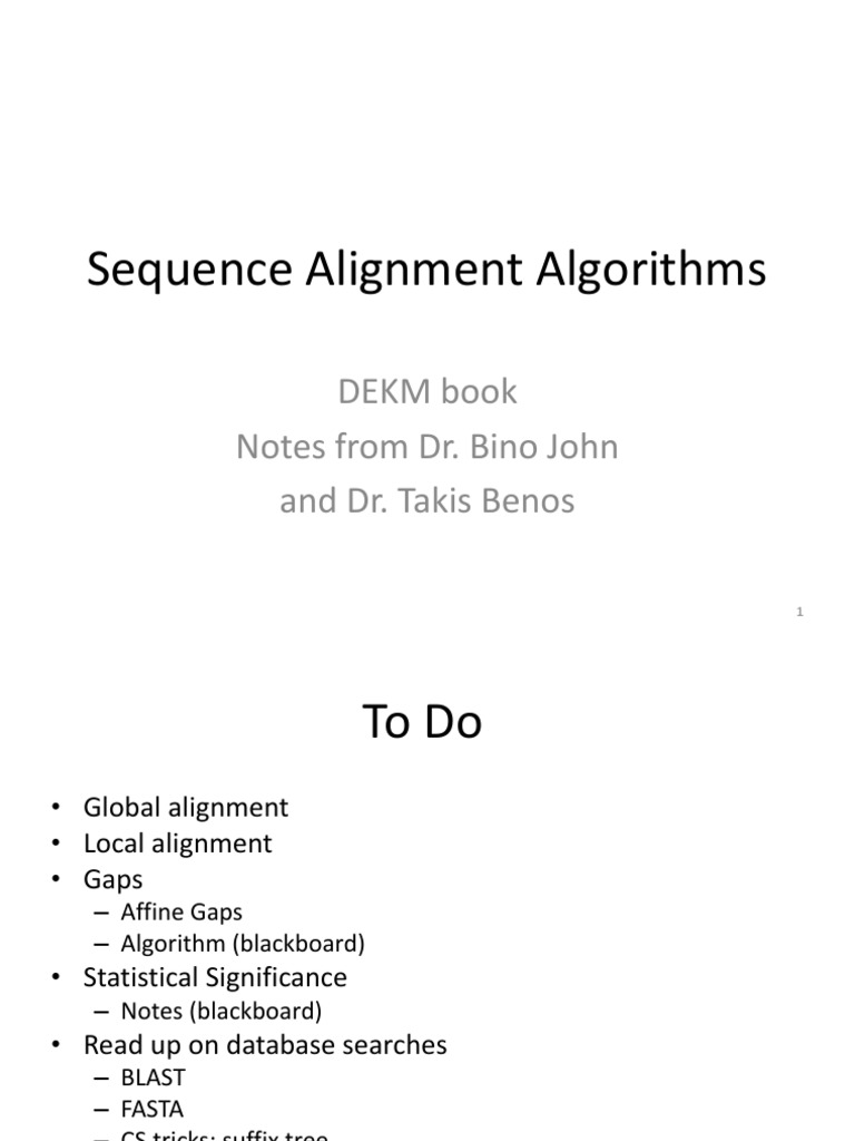 Sequence Alignment Algorithms: DEKM Book Notes From Dr. Bino John and ...