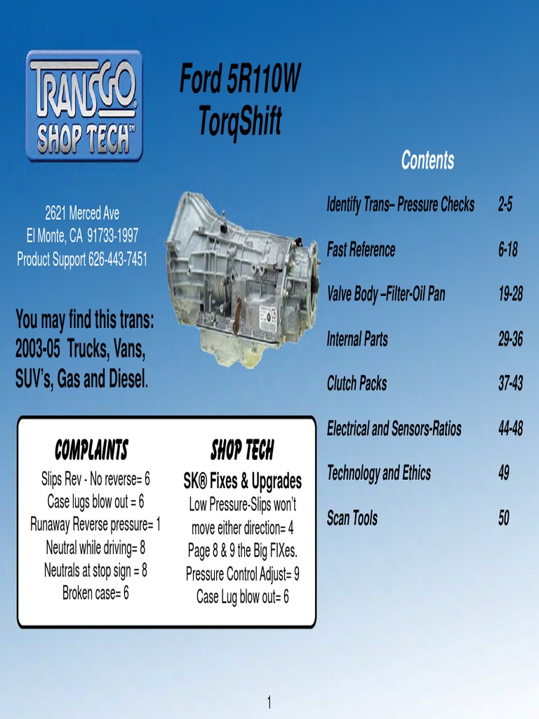 Ford 5R110W Torqshift: Shop Tech Complaints | PDF | Valve | Clutch