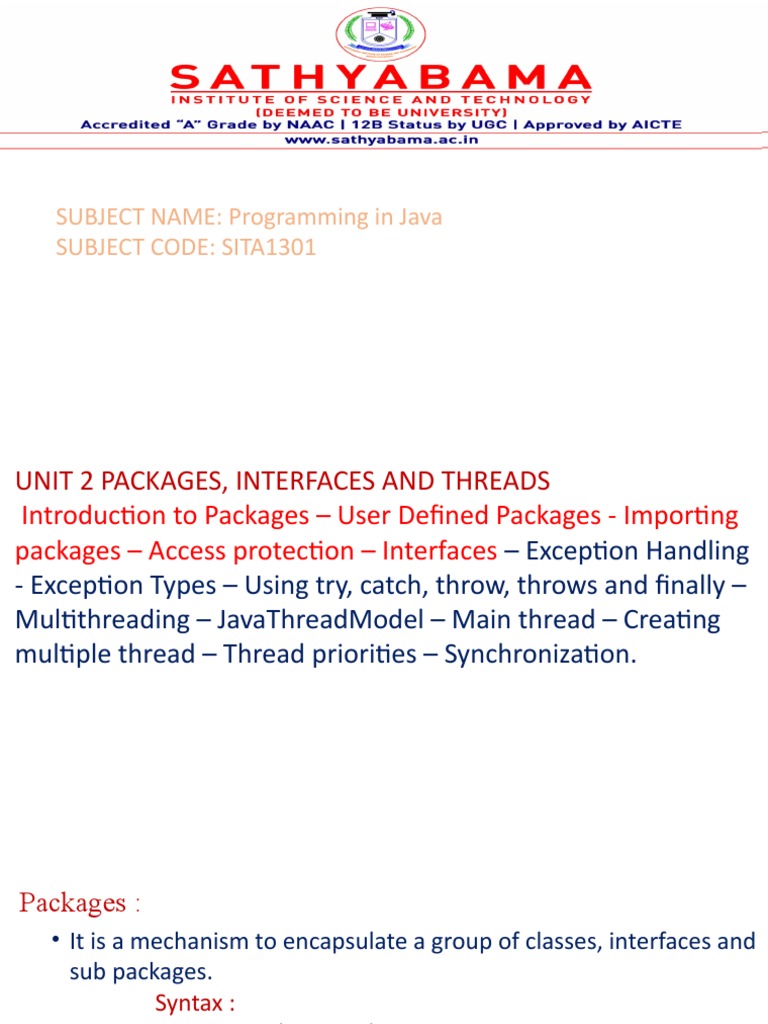 Unit II - Packages, Interfaces and Threads | PDF | Method (Computer Programming) | Class ...