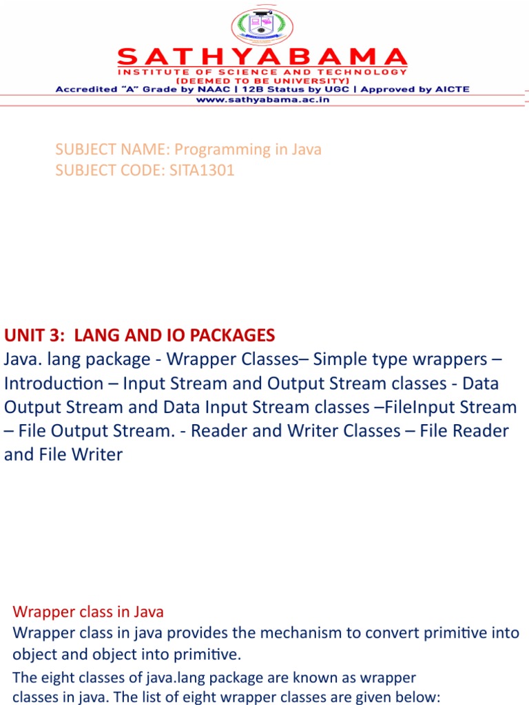 Unit Iii Lang And Io Packages Pdf Integer Computer Science Data Type