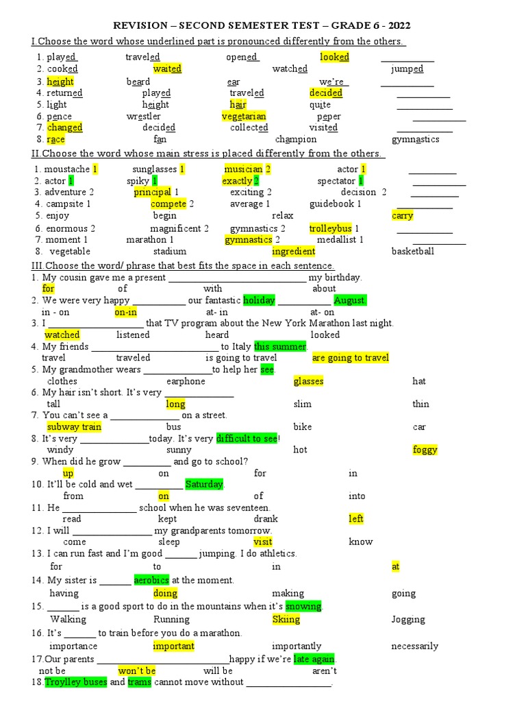 Key Revision - Semester Test 2 - 2022 | PDF