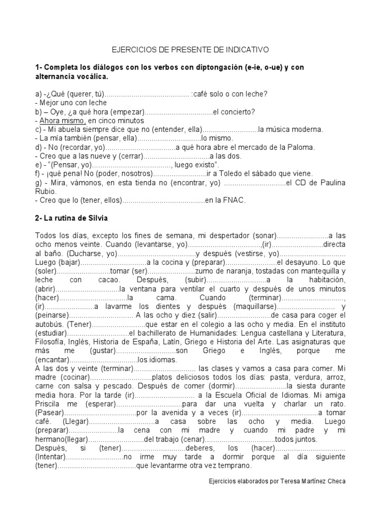 Ejercicios de Presente de Indicativo | PDF | Estudios de idiomas ...