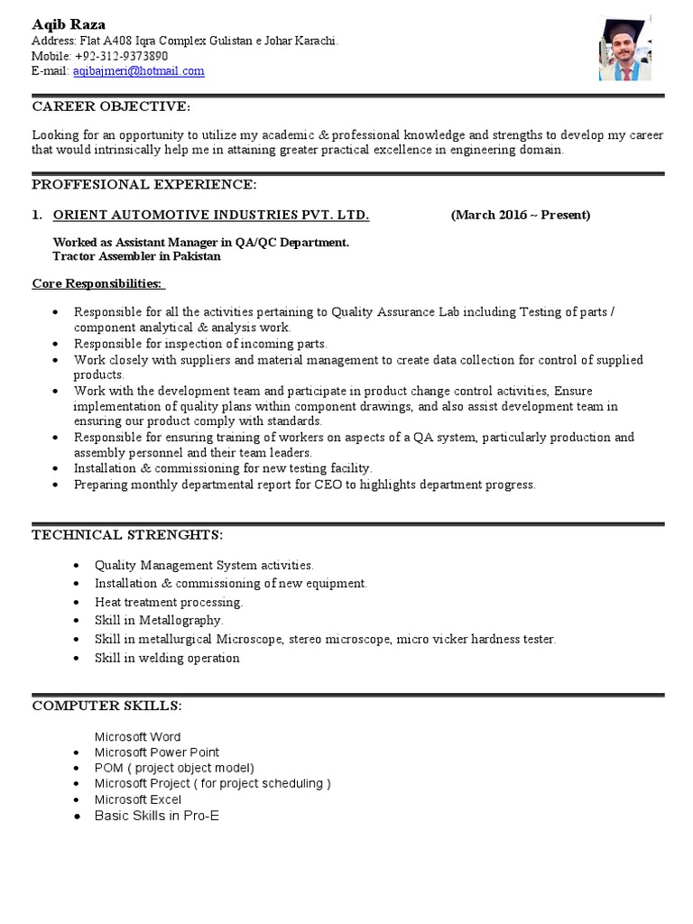 Aqib Raza (CV) - 104137 | PDF | Engineering | Engineer