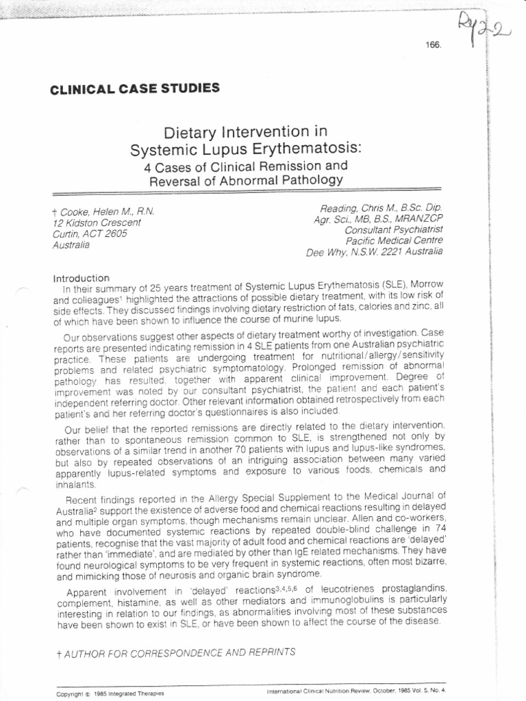 Dietary Intervention in Systemic Lupus Erythematosis: 4 Cases of ...