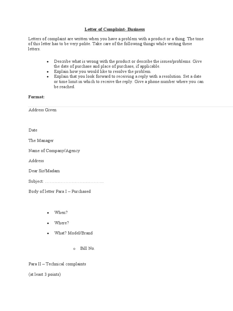 Writing Skills Letter of Complaint-Business | PDF