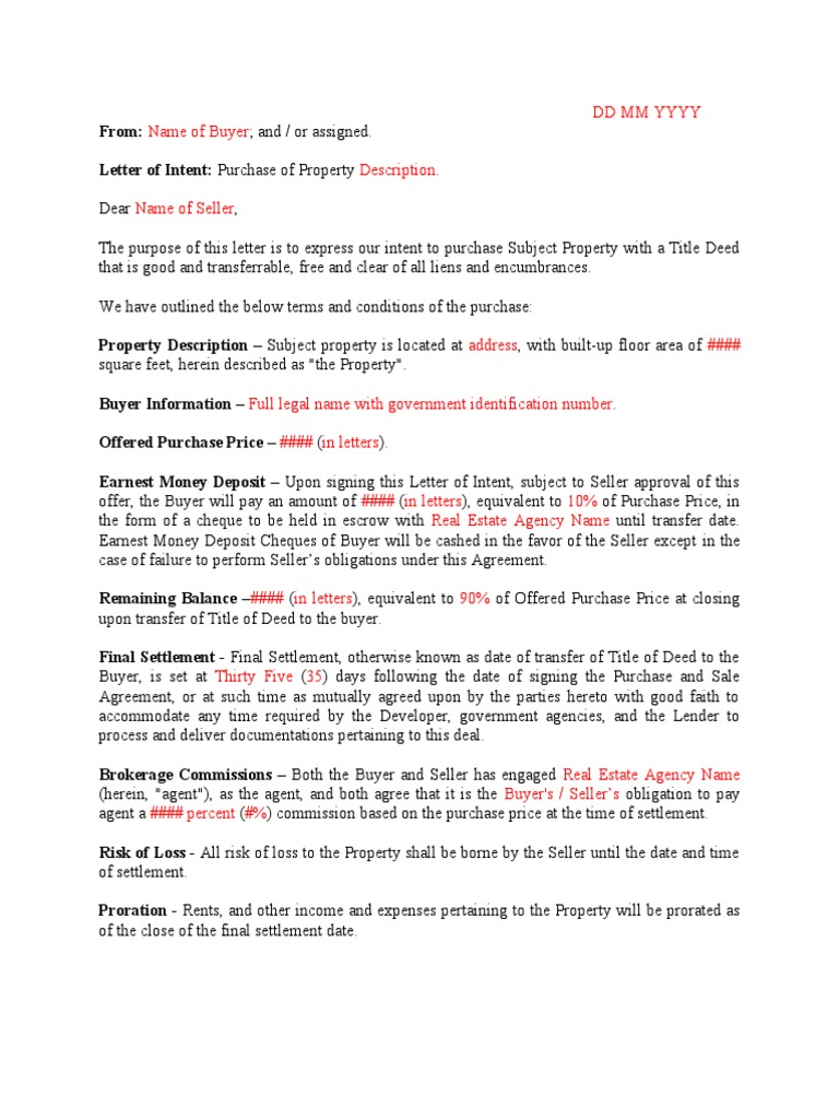 Template - Letter of Intent - Simple Version | PDF | Economies | Sales