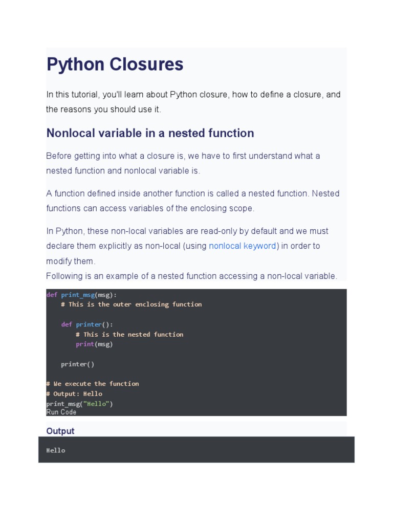 Python Closures Nonlocal Variable In A Nested Function Pdf Subroutine Scope Computer 7062
