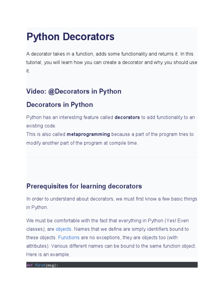 Video: @decorators in Python Decorators in Python | PDF | Subroutine | Parameter (Computer ...