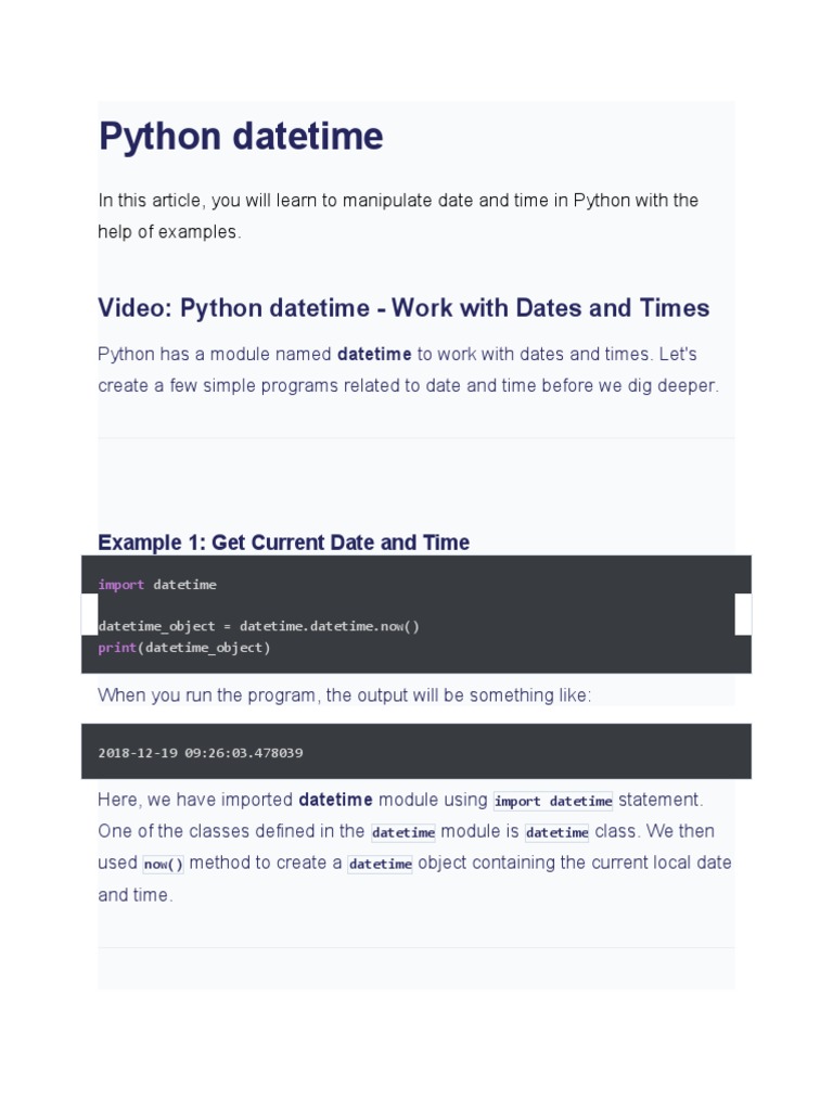Python Datetime Video Python Datetime Work With Dates And Times Descargar Gratis Pdf