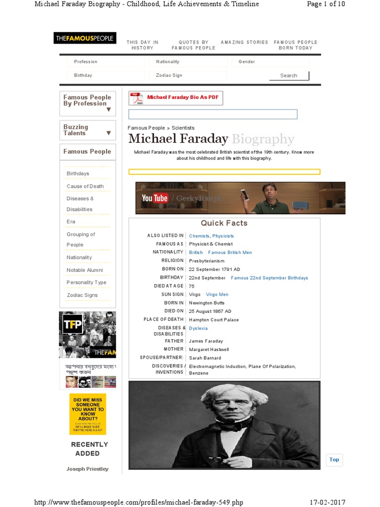 Michael Faraday: Famous People by Profession | PDF | Electric Charge ...