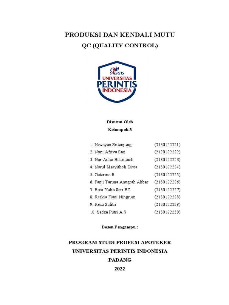 Makalah QC Bagian Industri Farmasi | PDF
